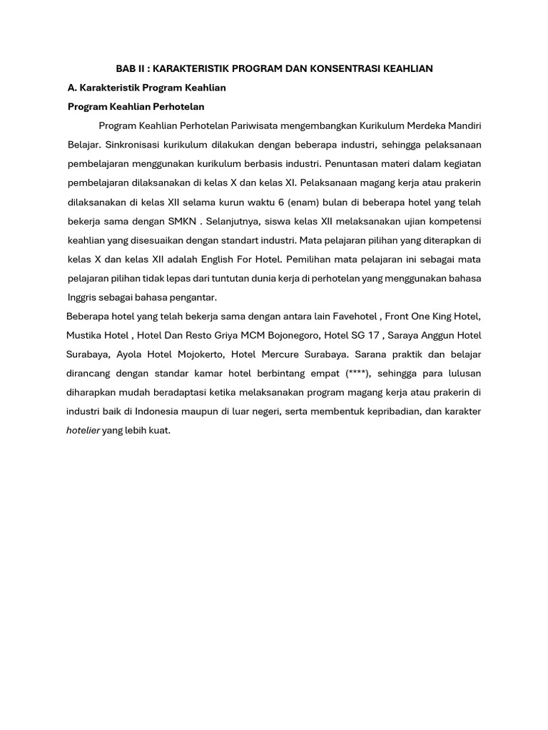 Bab Ii: Karakteristik Program Dan Konsentrasi Keahlian A. Karakteristik Program Keahlian Program ...
