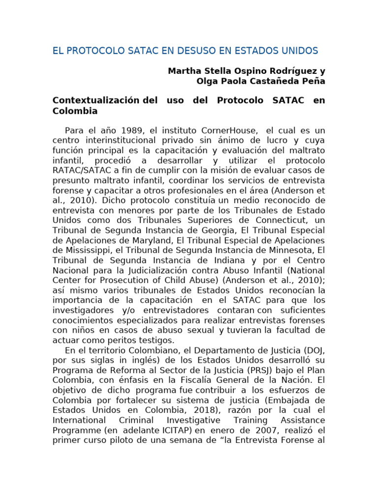 El Protocolo Satac en Desuso en Estados Unidos | PDF