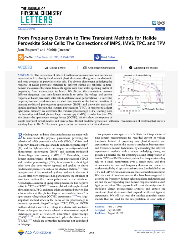 Bisquert Janssen 2021 From Frequency Domain To Time Transient Methods For Halide Perovskite ...