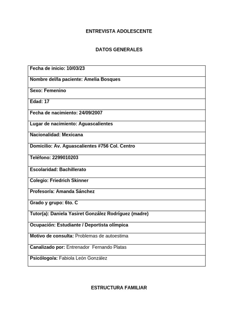 Entrevista Adolescente | PDF