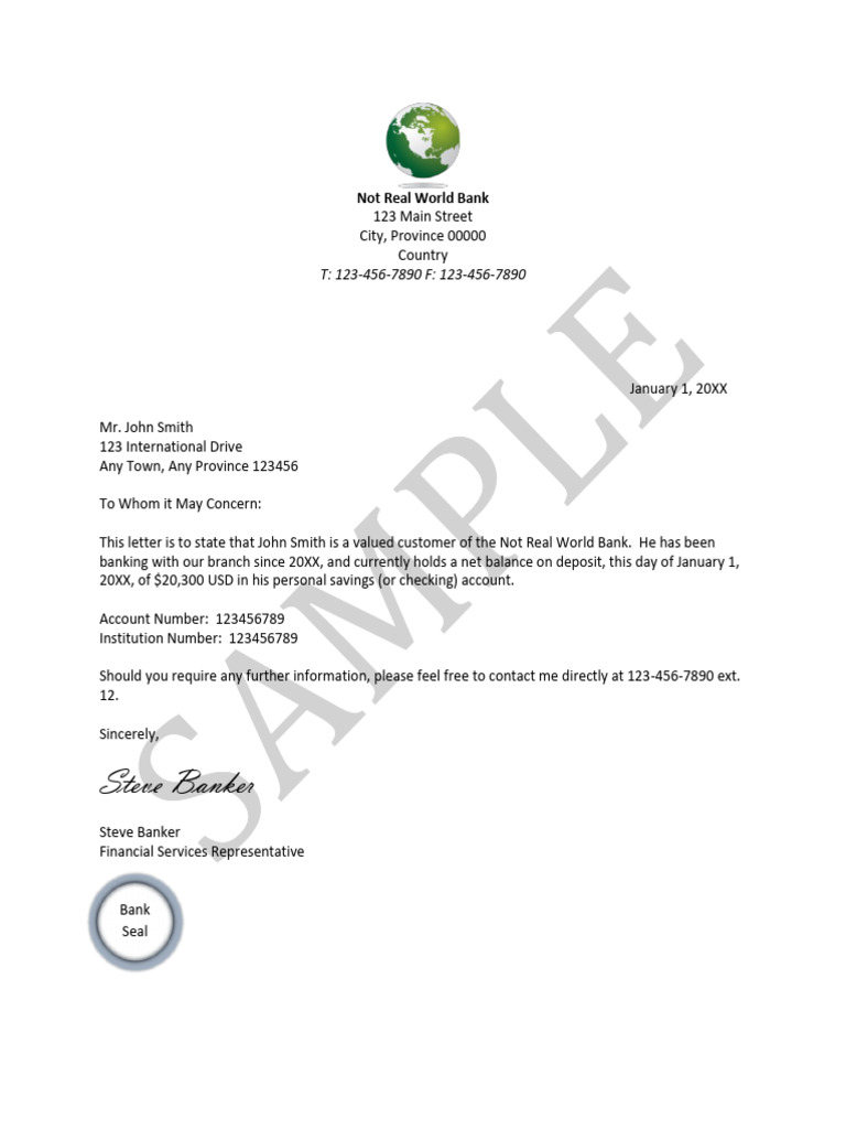 Bank Letter Sample | PDF | Finance & Money Management