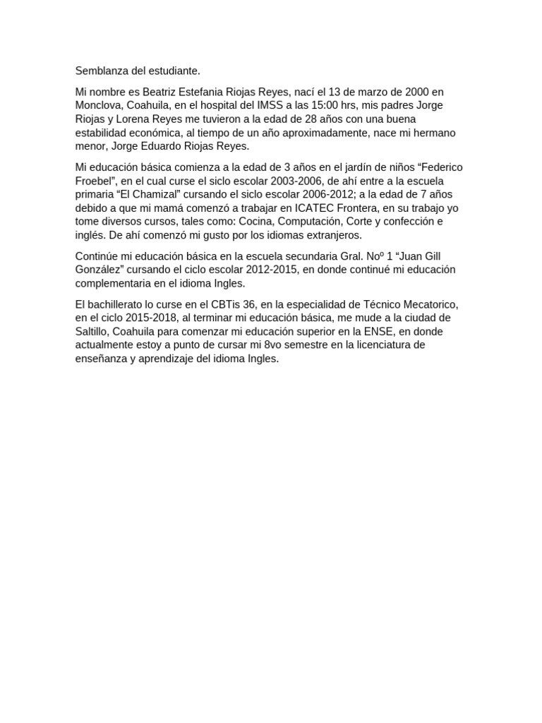 Semblanza Del Estudiante | PDF