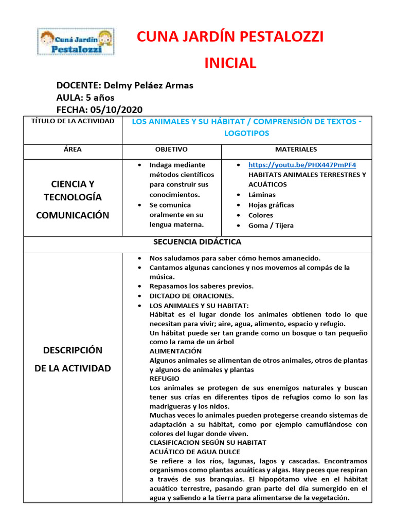 Actividades para La Casa 121 Los Animales y Su Habitat - Comprensión de ...
