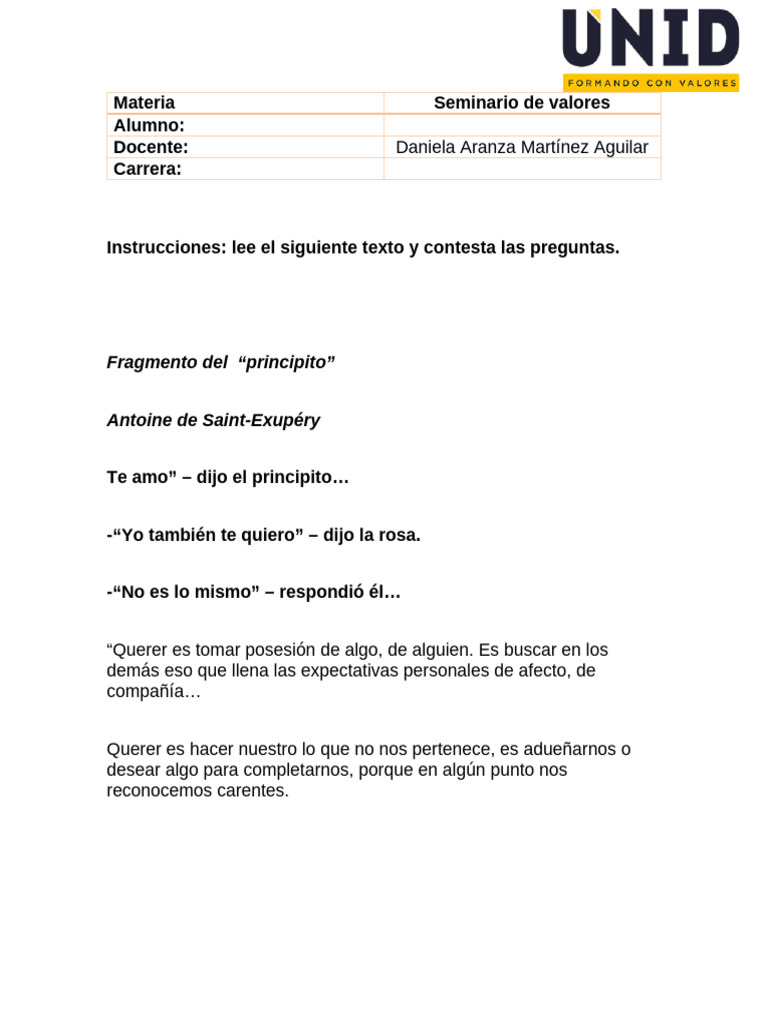 Actividad Clase 2-3° Parcial | PDF | Amor | Relaciones personales ...