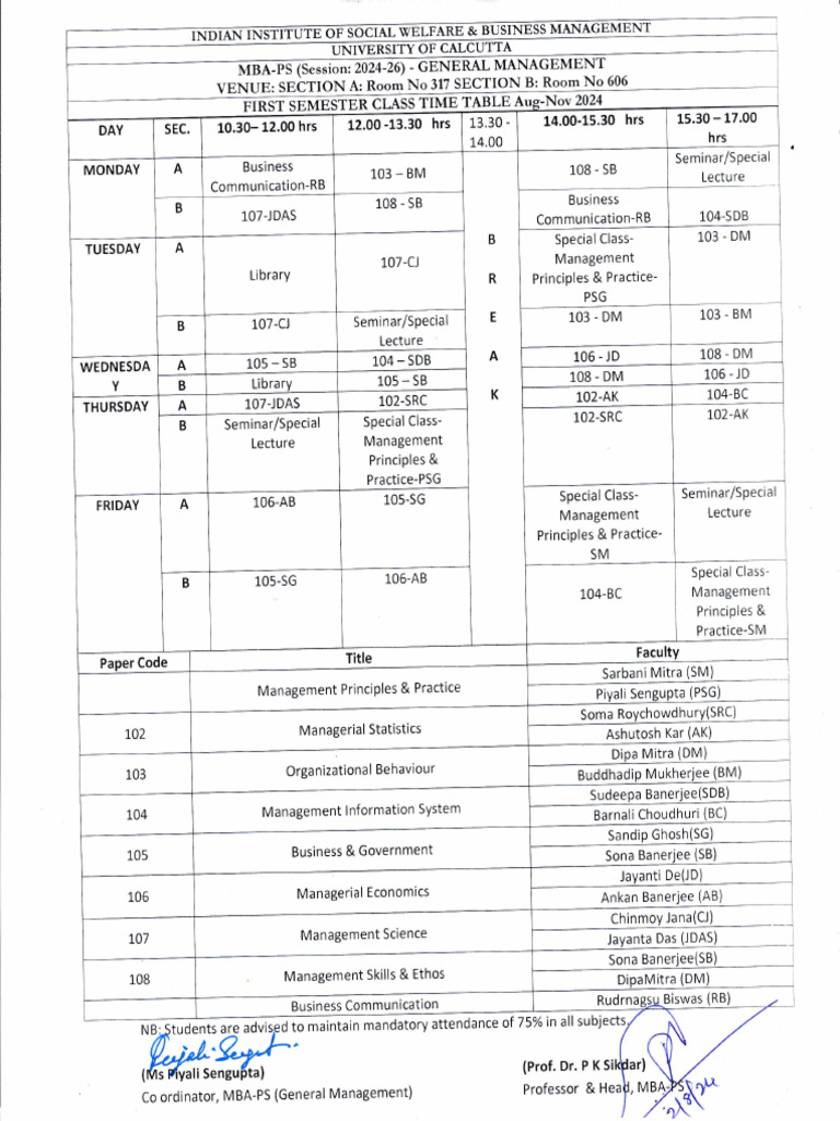 1st Sem Routine 2024 For Student-1 | PDF