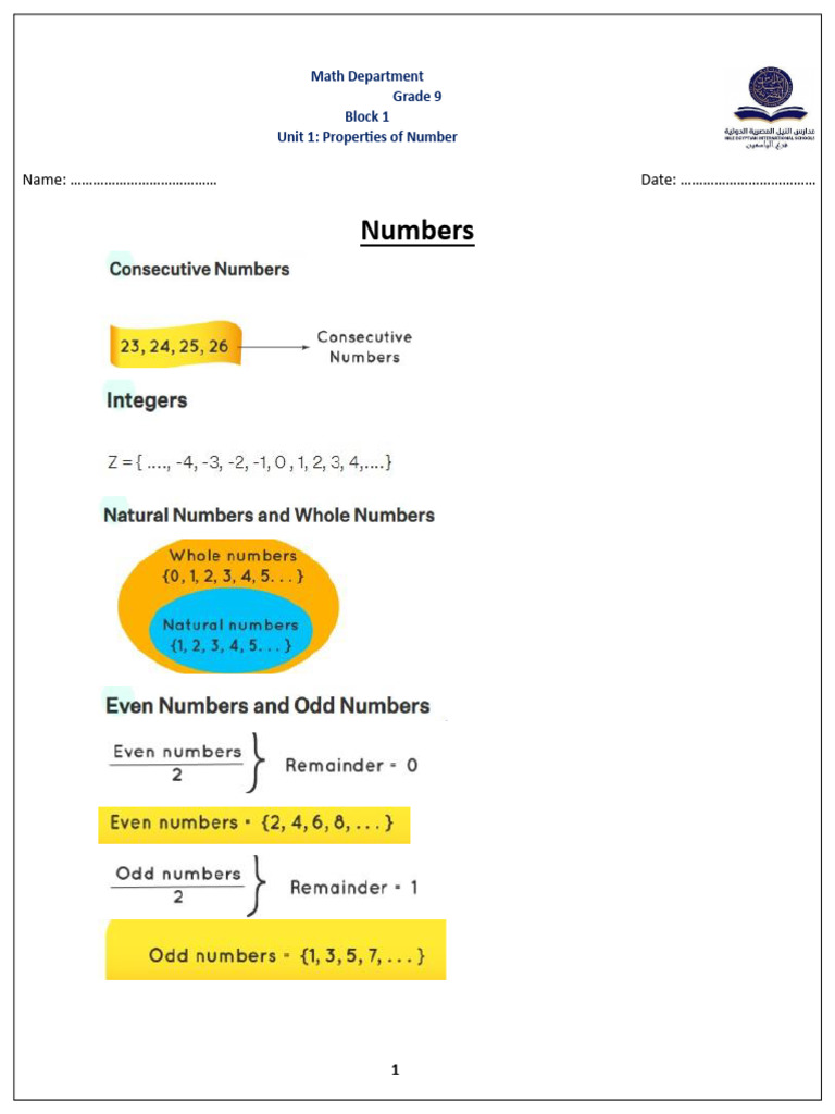 Properties of Numbers Grade 9 2024 | PDF