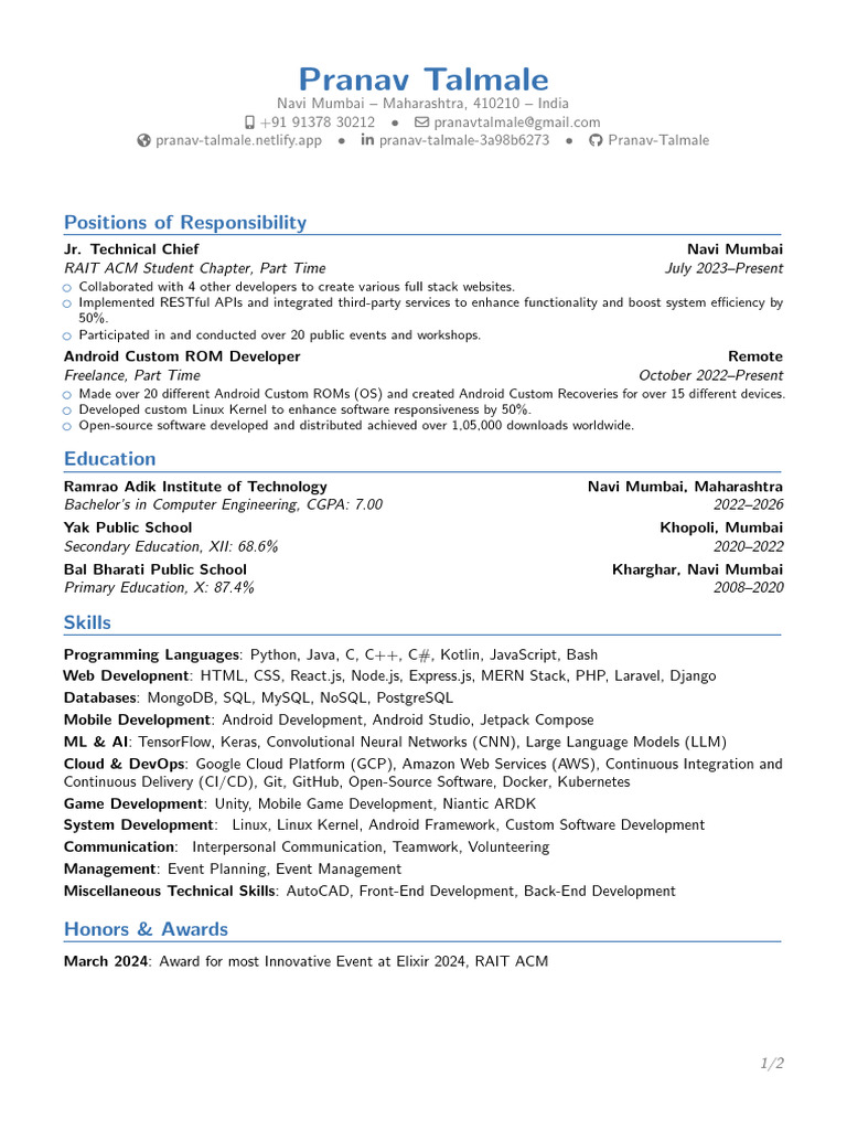 Pranav Talmale-CV | PDF