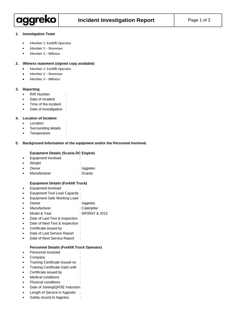 Investigation Report Completed Document (Form To Be Completed) | PDF