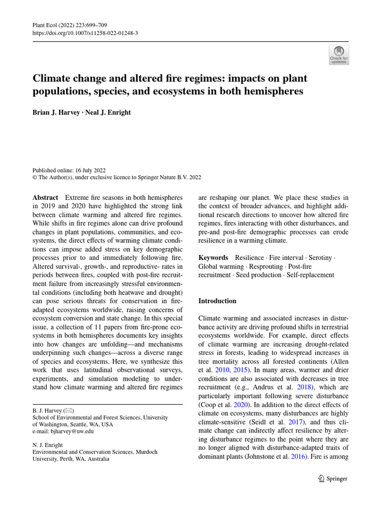 Climate Change and Altered Fire Regimes Impacts On Plant Populations ...
