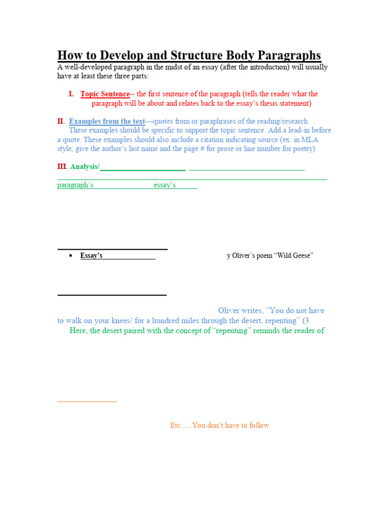 Body Paragraph Structure | PDF