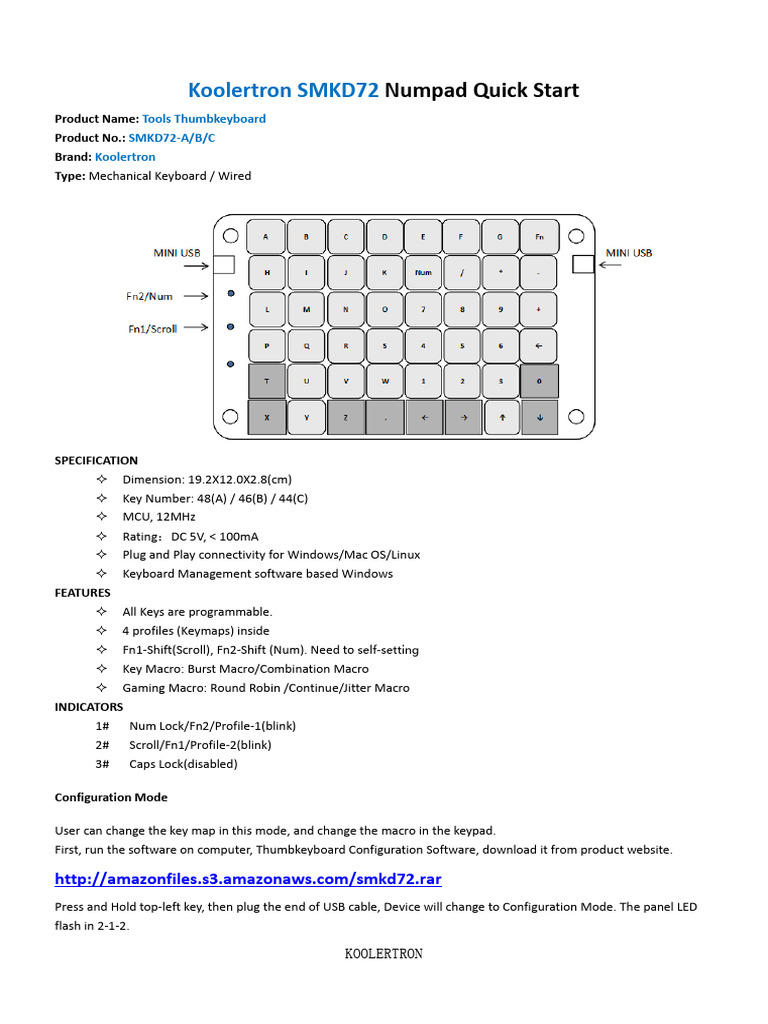 Koolertron SMKD72 Numpad Setup Guide | PDF | Input/Output | Writing ...