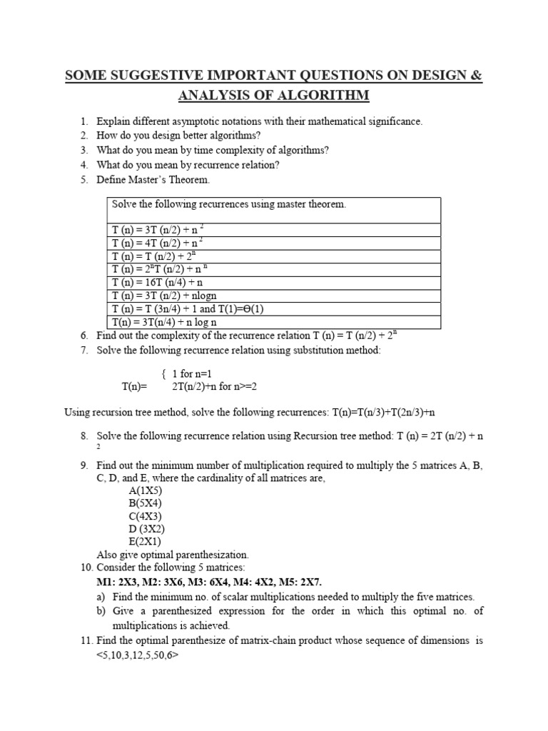Daa Suggestive Important Questions Covering The Syllabus | PDF