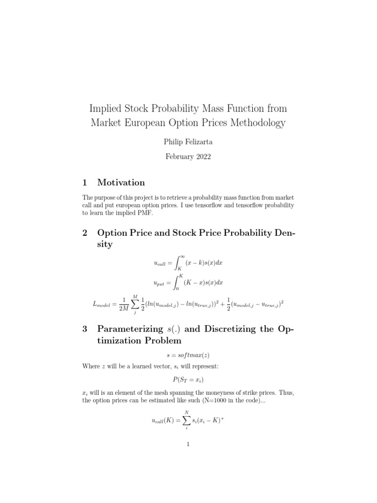 Implied Stock Probability Mass Function From Market European Option ...
