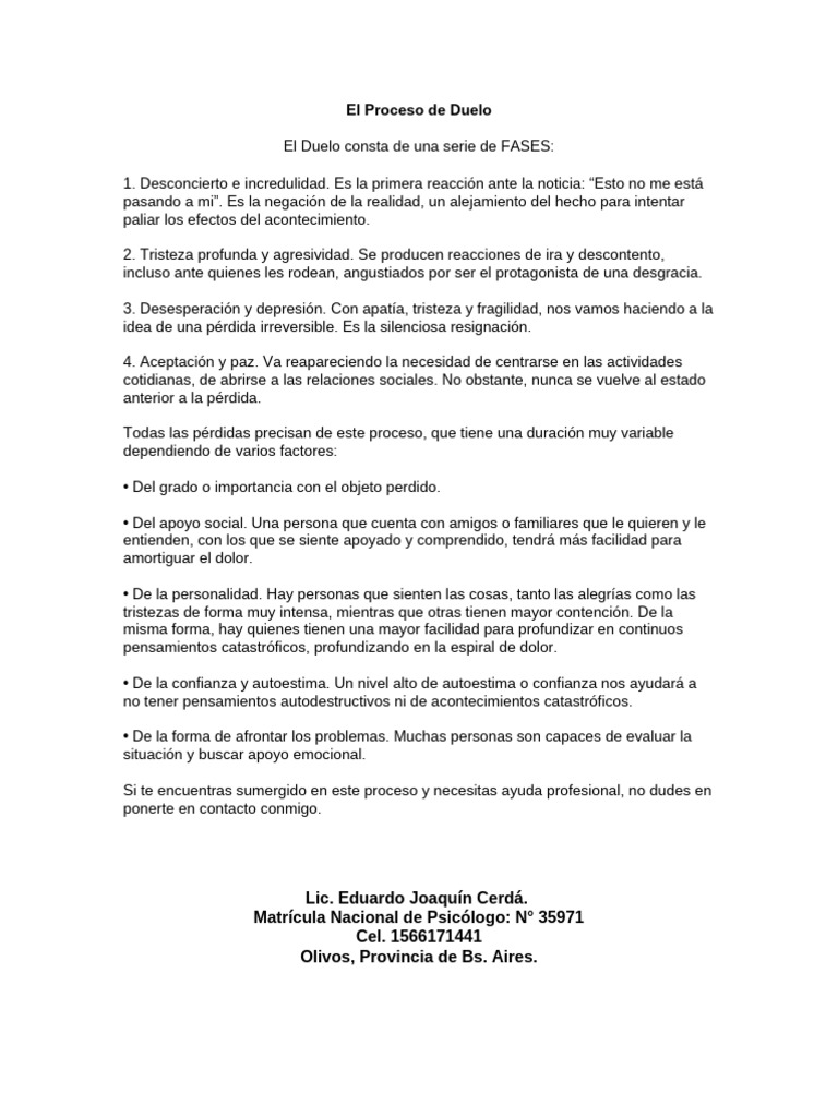 El Proceso de Duelo | PDF