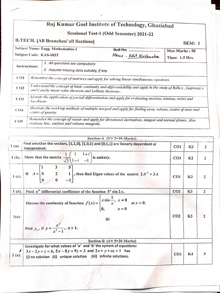 Kas-103t - ST1 Question Paper | PDF
