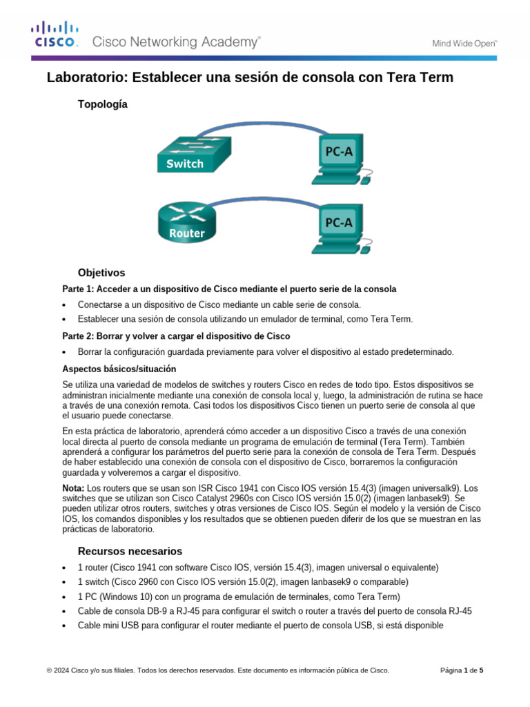 8.2.2.6 Lab - Establish A Console Session With Tera Term | PDF