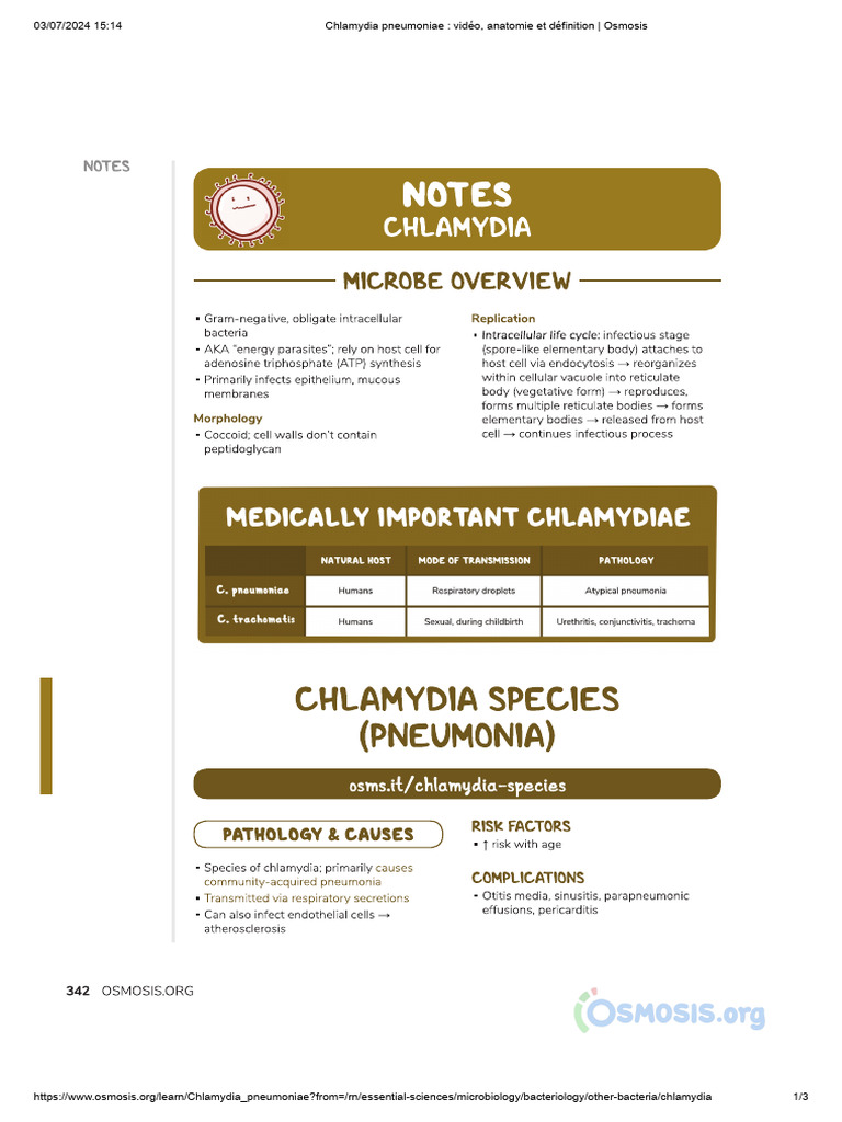 Chlamydia Pneumoniae - Vidéo, Anatomie Et Définition - Osmosis | PDF