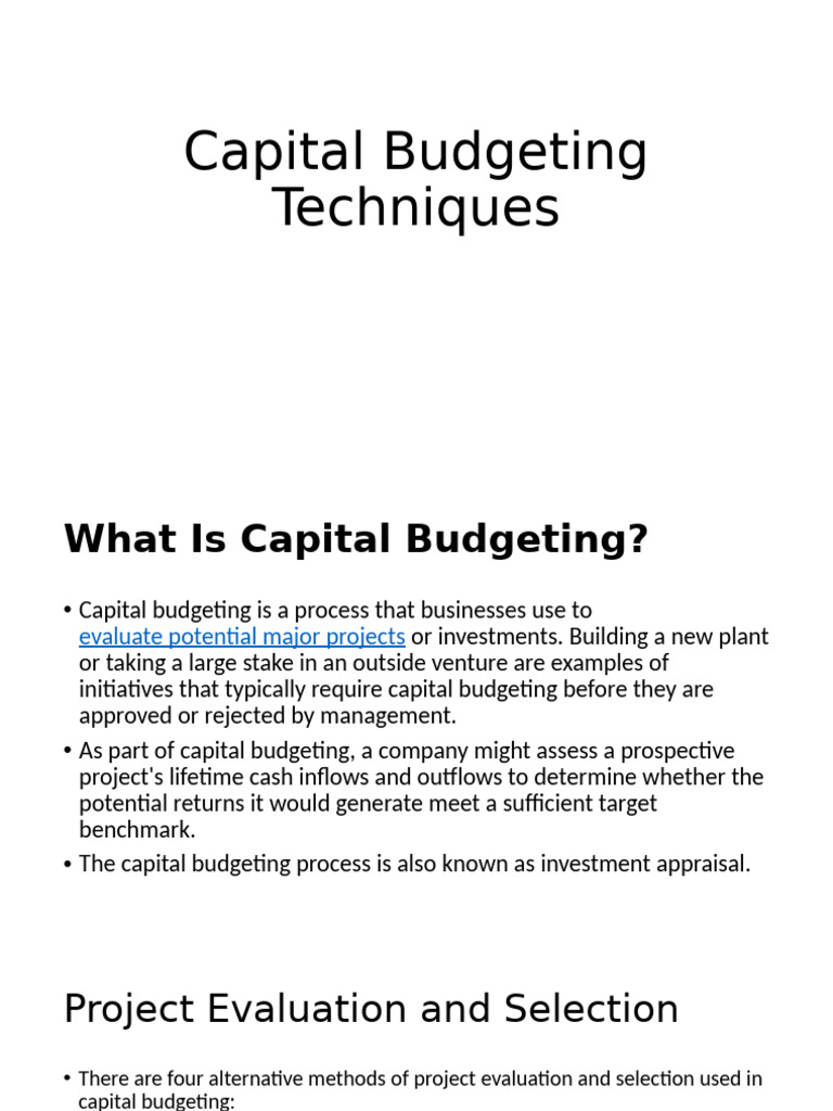 Capital Budgeting Techniques | PDF