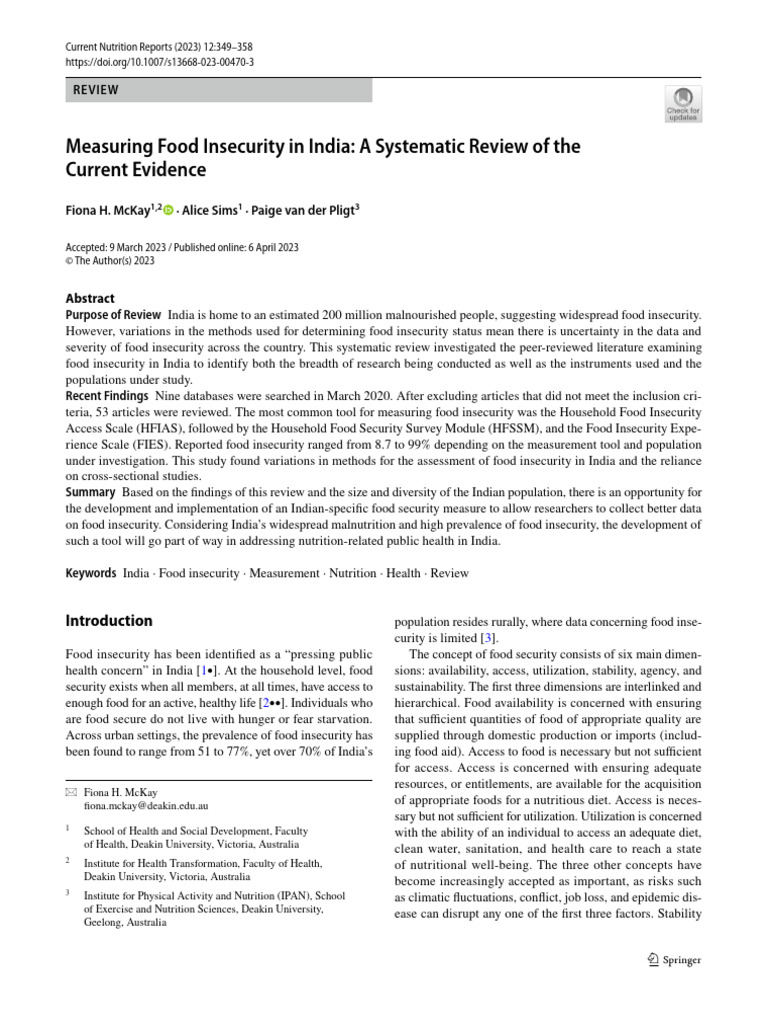 Measuring Food Insecurity in India | PDF