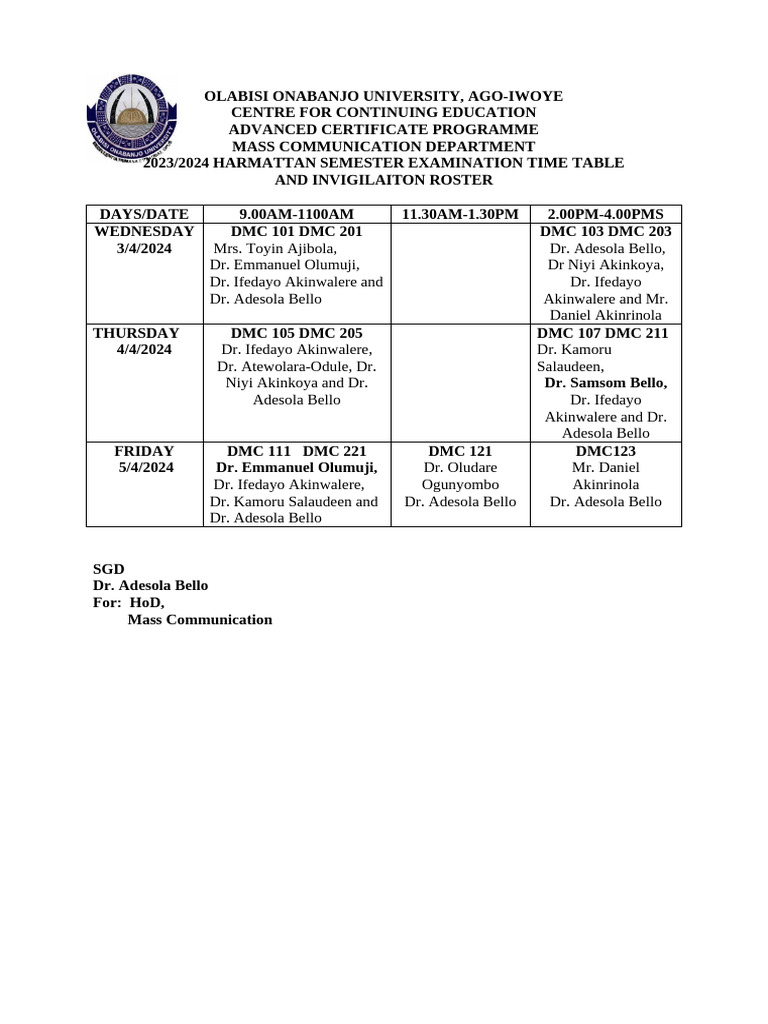 Diploma Exam Time Table | PDF