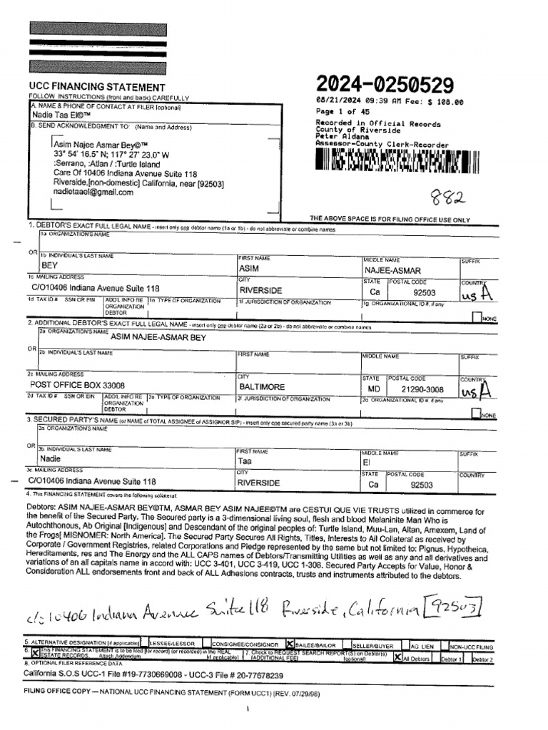 2024 UCC-1 SECURED PARTY: Asim Najee-Asmar Bey, DEBTOR: ASIM NAJEE-ASMAR BEY | PDF