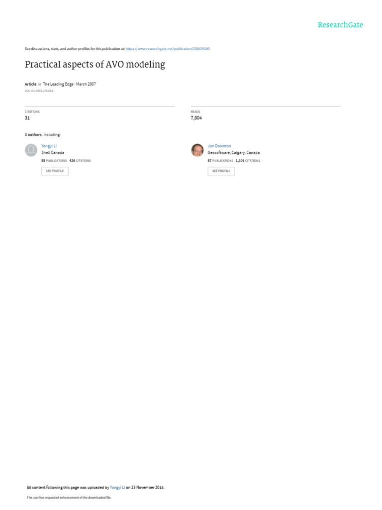 Practical Aspects of AVO Modeling Li Downton Xu Leadingedge | PDF