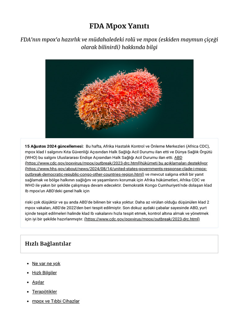 FDA Mpox Response - FDA | PDF