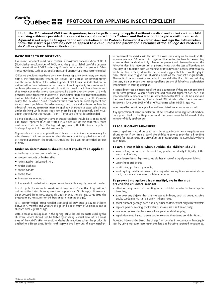 Protocol For Applying Insect Repellent | PDF
