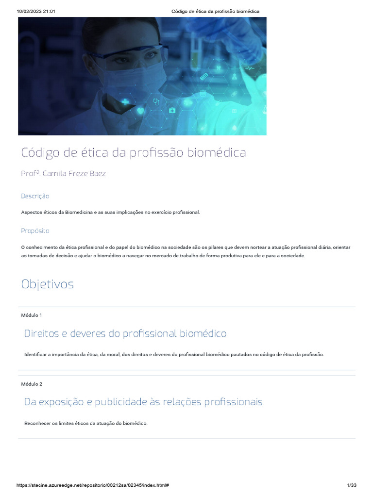 Código de Ética Da Profissão Biomédica | PDF