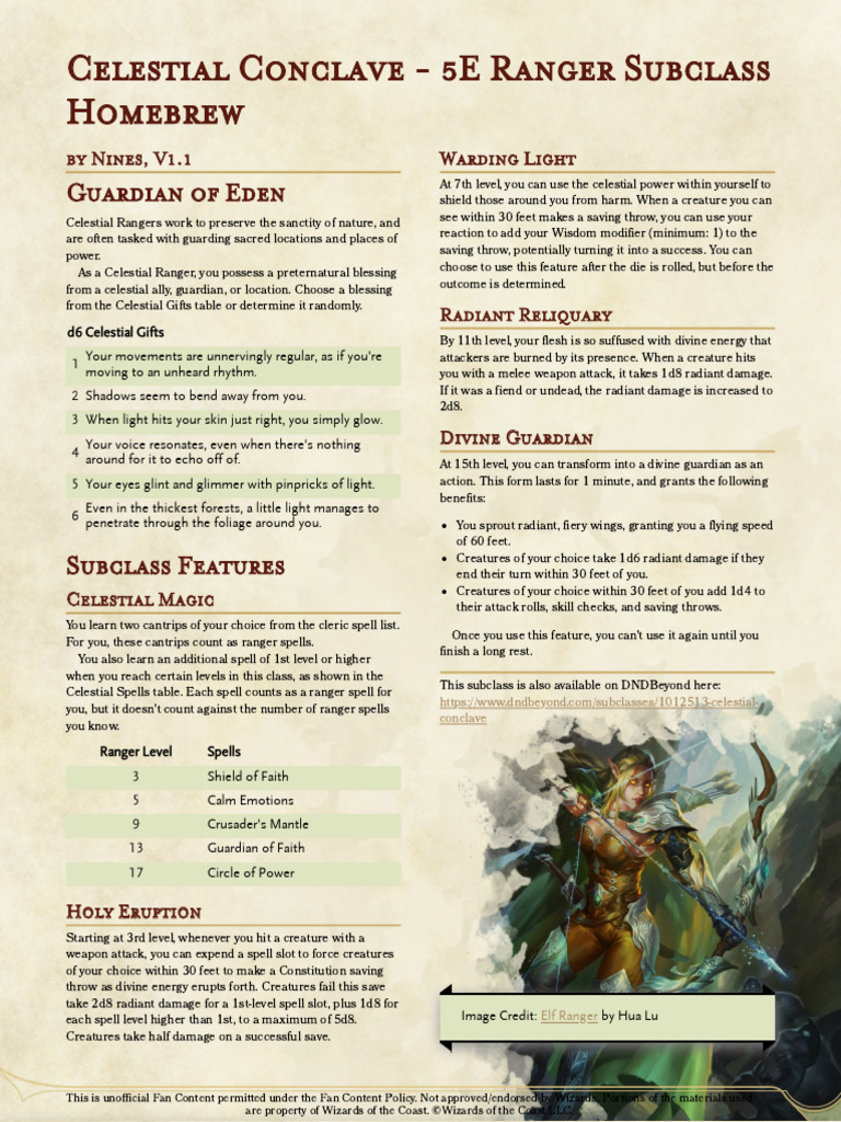 Celestial Conclave - 5E Ranger Subclass Homebrew - GM Binder | PDF