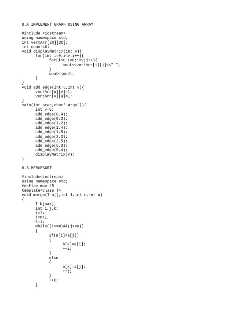 Implement Graph Using Array and Mergesort | PDF