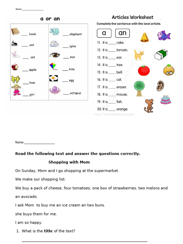 P1 Let's Go Shopping Worksheet | PDF