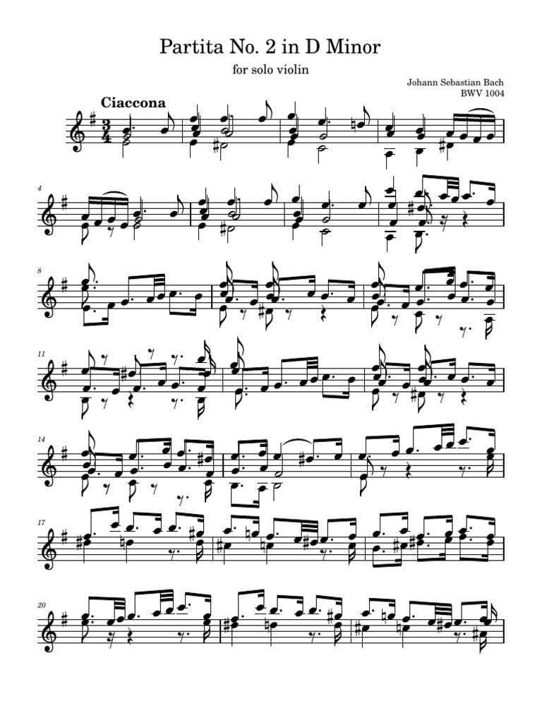 Short Violin Partita No. 2 in D Minor - J. S. Bach BWV 1004-2 | PDF