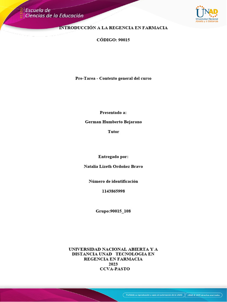 Pre-Tarea - Contexto General Del Curso-Natalia Ordoñez | PDF