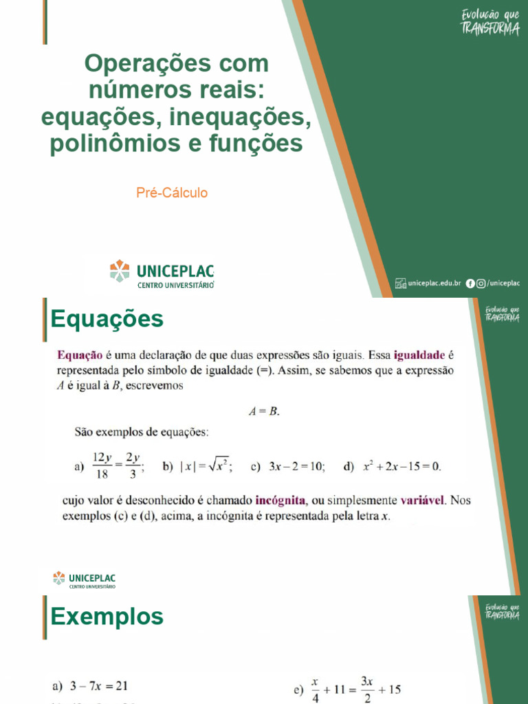 C&XF3 Pia de Equa&XE7 &XF5 Es, Inequa&XE7 &XF5 Es, Polin&XF4 Mios e Fun&XE7 &XF5 Es | PDF