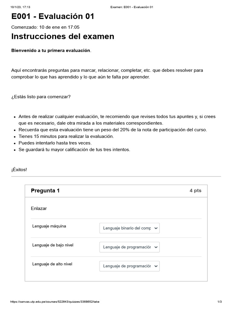Examen - E001 - Evaluación 01 | PDF