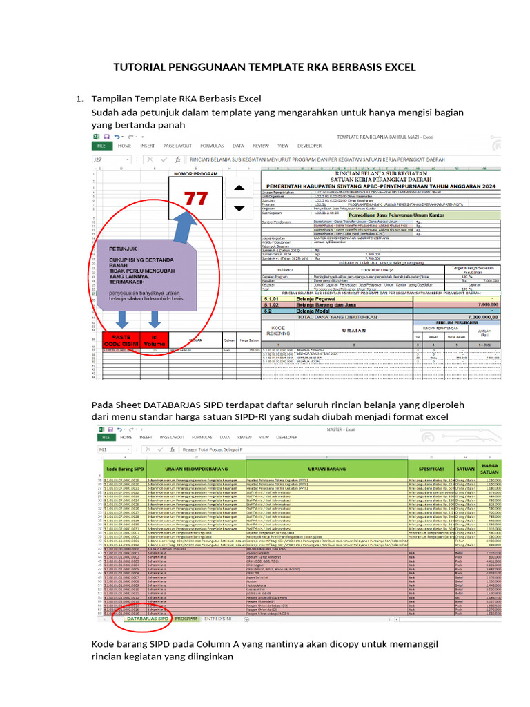 Tutorial Template RKA Excel 2024 | PDF