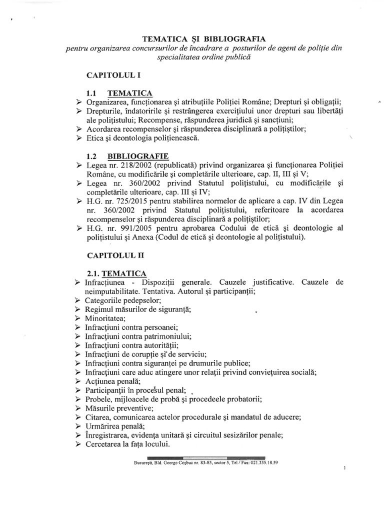 Tematica Concurs Specialitatea Ordine Publica | PDF