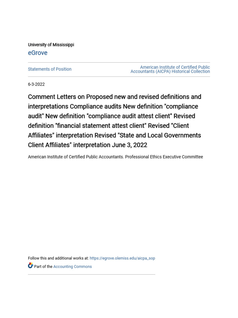 Comment Letters On Proposed New and Revised Definitions and Inter | PDF