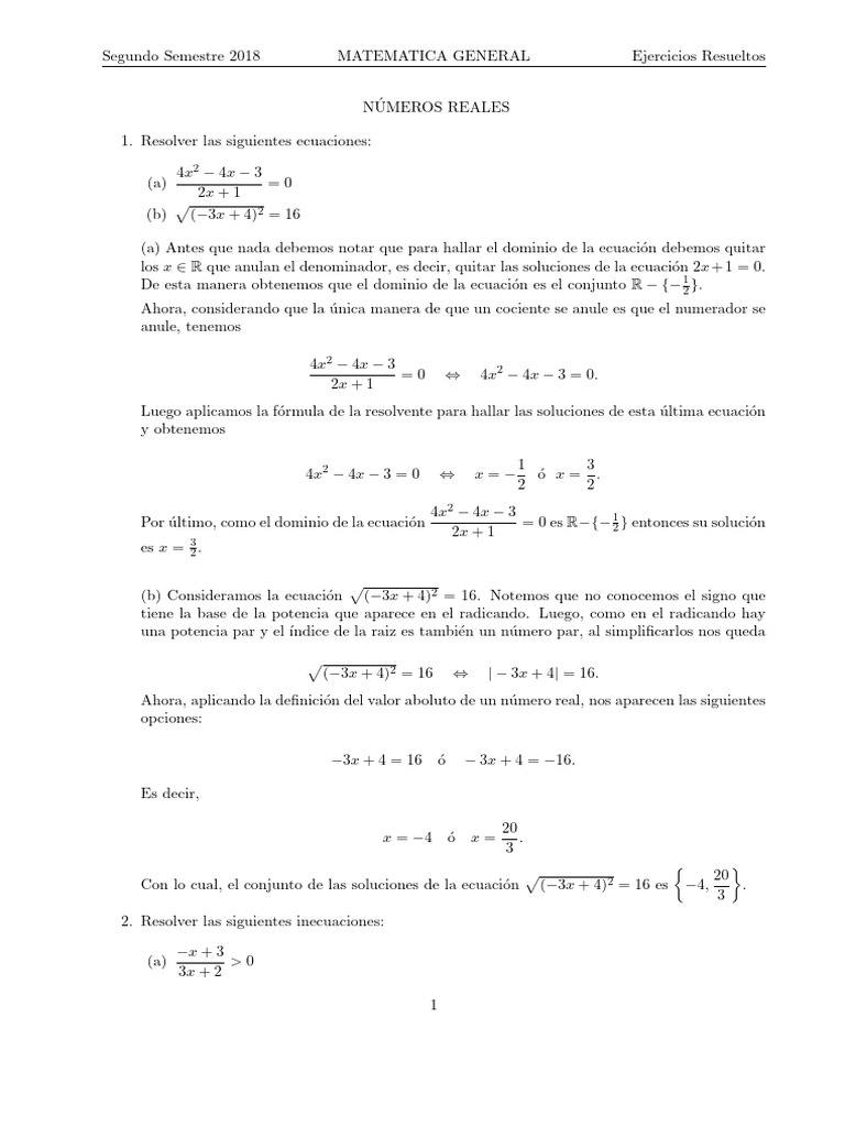 Ejercicios Resueltos - Numeros Reales | PDF | Desigualdad (Matemáticas ...