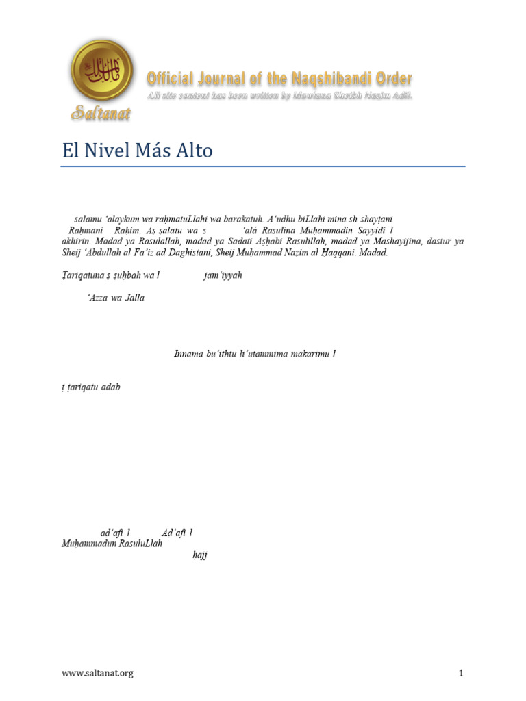 El Nivel Más Alto - Mawlana Sheikh Muhammad Adil | PDF