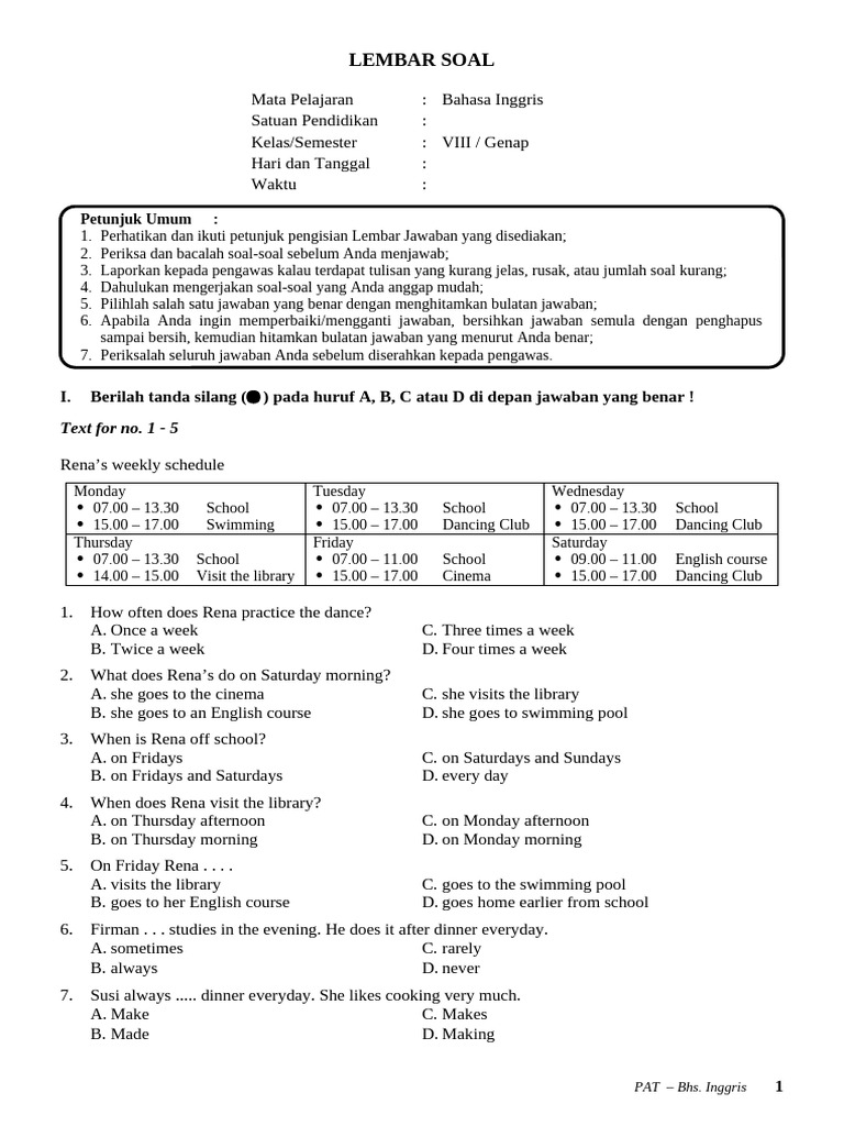 Soal B.inggris KLS 8 Pat SMT Ii | PDF
