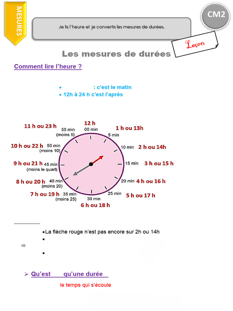 Je Lis L'heure Et Je Convertis Les Mesures de Durées cm2 Leçon | PDF