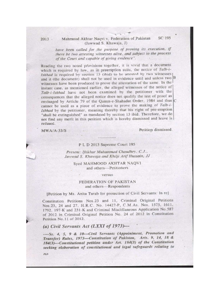 Syed Mahmood Akhtar Naqvi (Ms. Anita Turab Ali Case) | PDF