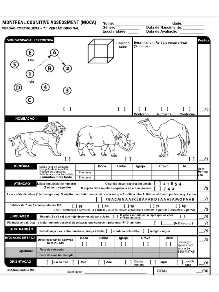 Moca (Questionário Versao Portuguesa | PDF