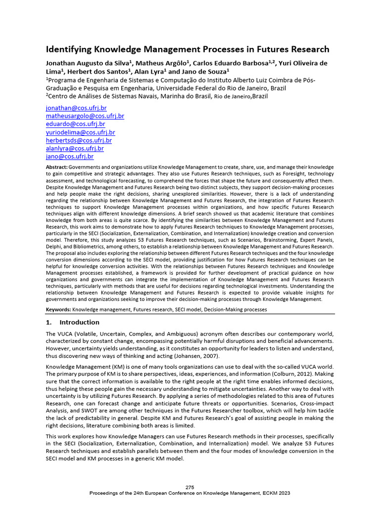 Identifying Knowledge Management Processes in Futu | PDF