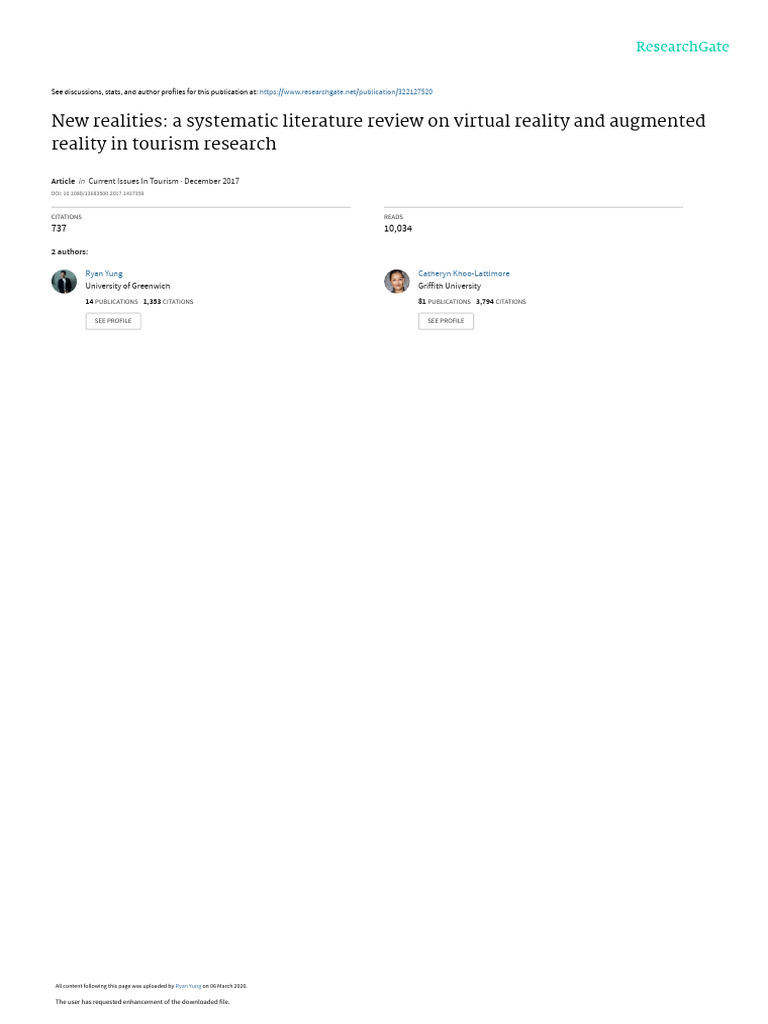 VR and AR in Tourism Research Review | PDF | Augmented Reality | Social ...