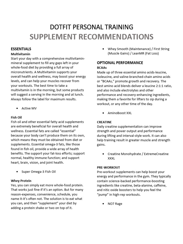 Supplement Recommendations (DotFIT) | PDF
