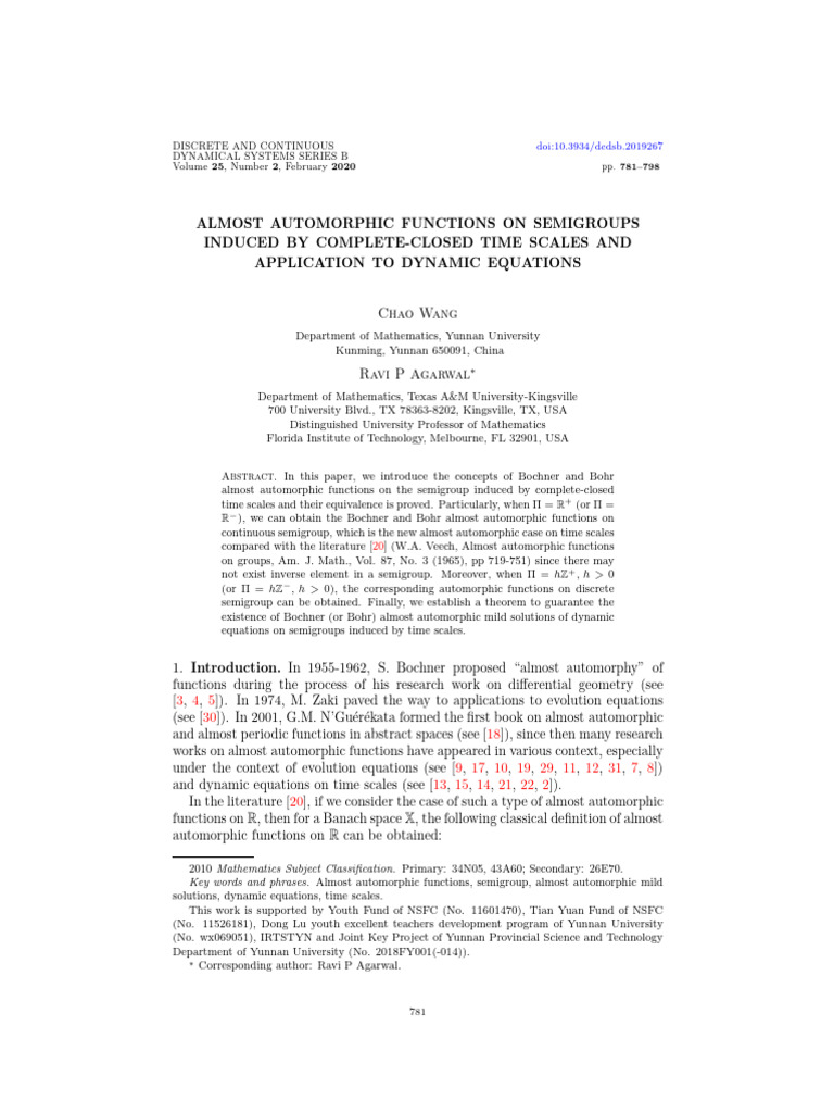 C. Wang-Almost Automorphic Functions On Semigroups | PDF