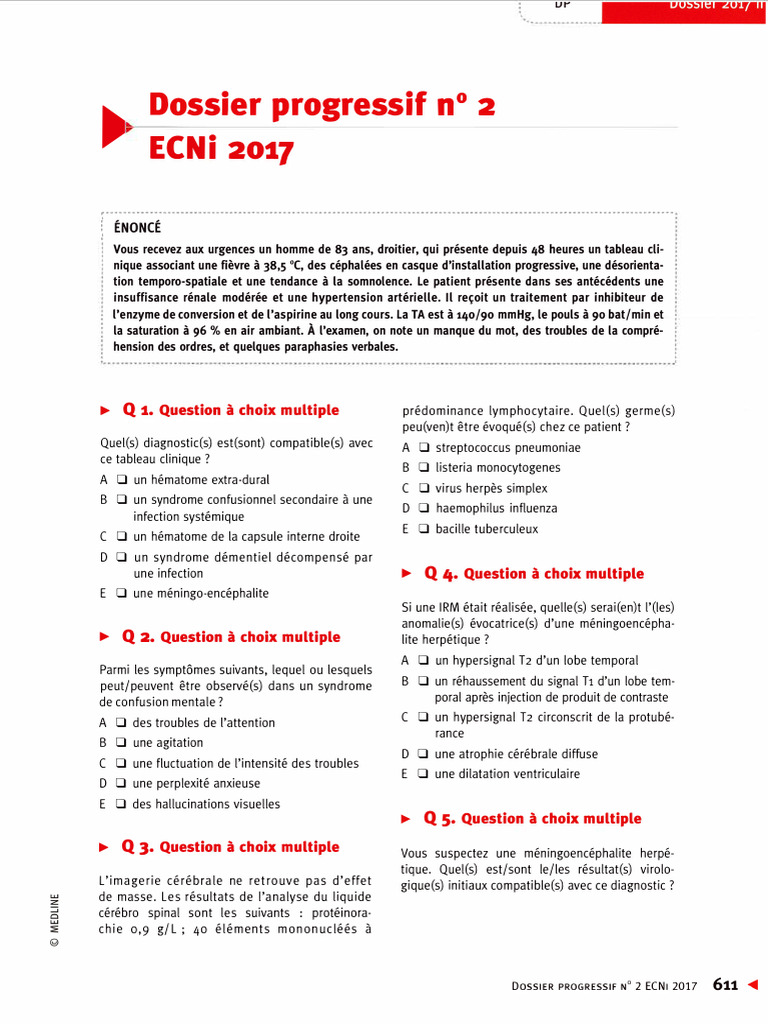 Dossier Progressif N° 2 - ECNi 2017 - Medline Neuro 18 | PDF